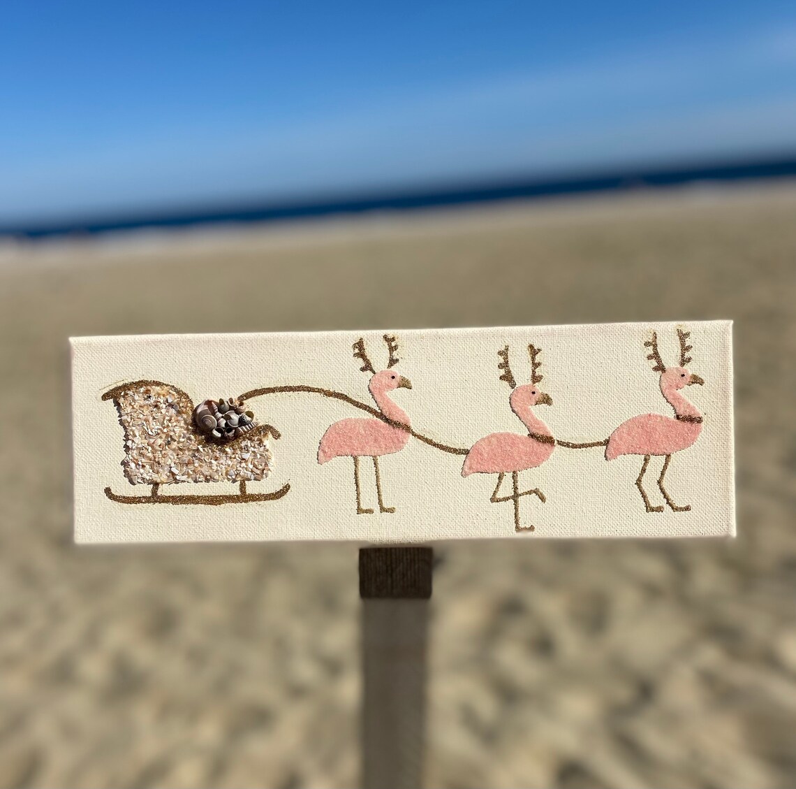 Flamingo Art Christmas Flamingos Flamingo Reindeer Coastal - Etsy