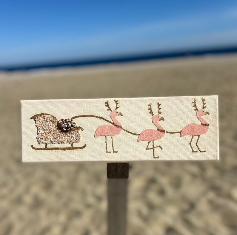 Flamingo Art Christmas Flamingos Flamingo Reindeer Coastal - Etsy