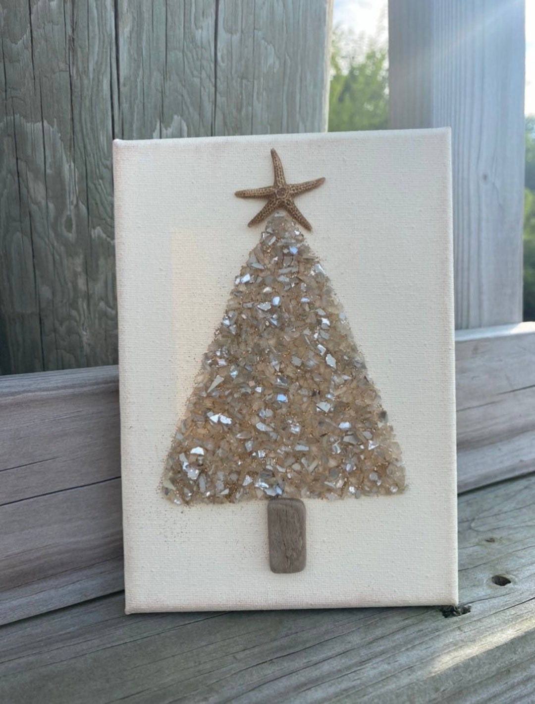 Champagne Glass Tree, Gold Christmas Tree, Crushed Glass Tree, Coastal ...