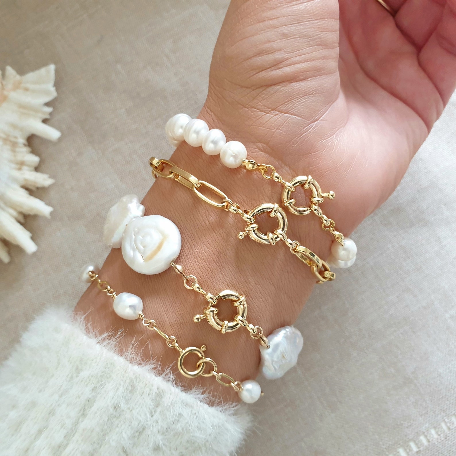 Gold Pearl Bracelet for Women With Freshwater Pearls, Natural Pearl ...