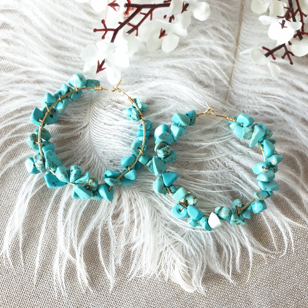 Turquoise Hoop Earrings Turquoise Hoops Large Boho Earrings - Etsy
