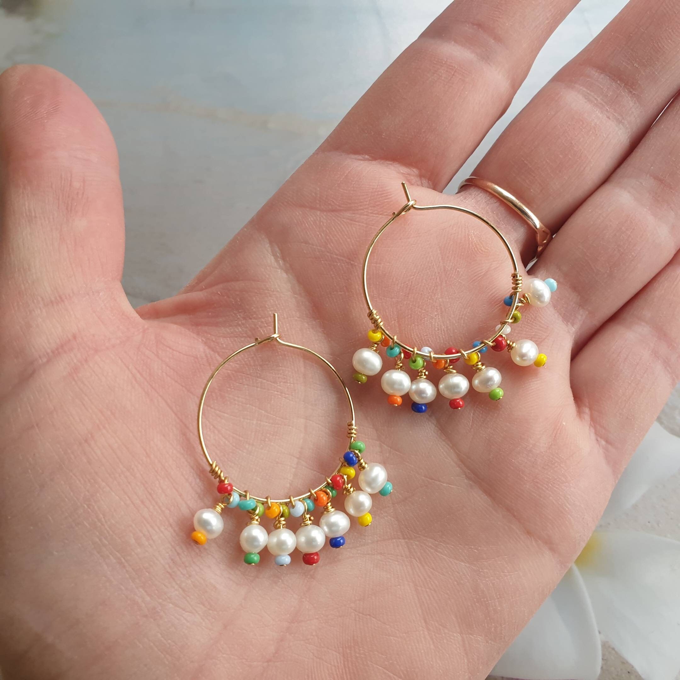 Rainbow earrings big hoop earrings colorful earrings beach | Etsy