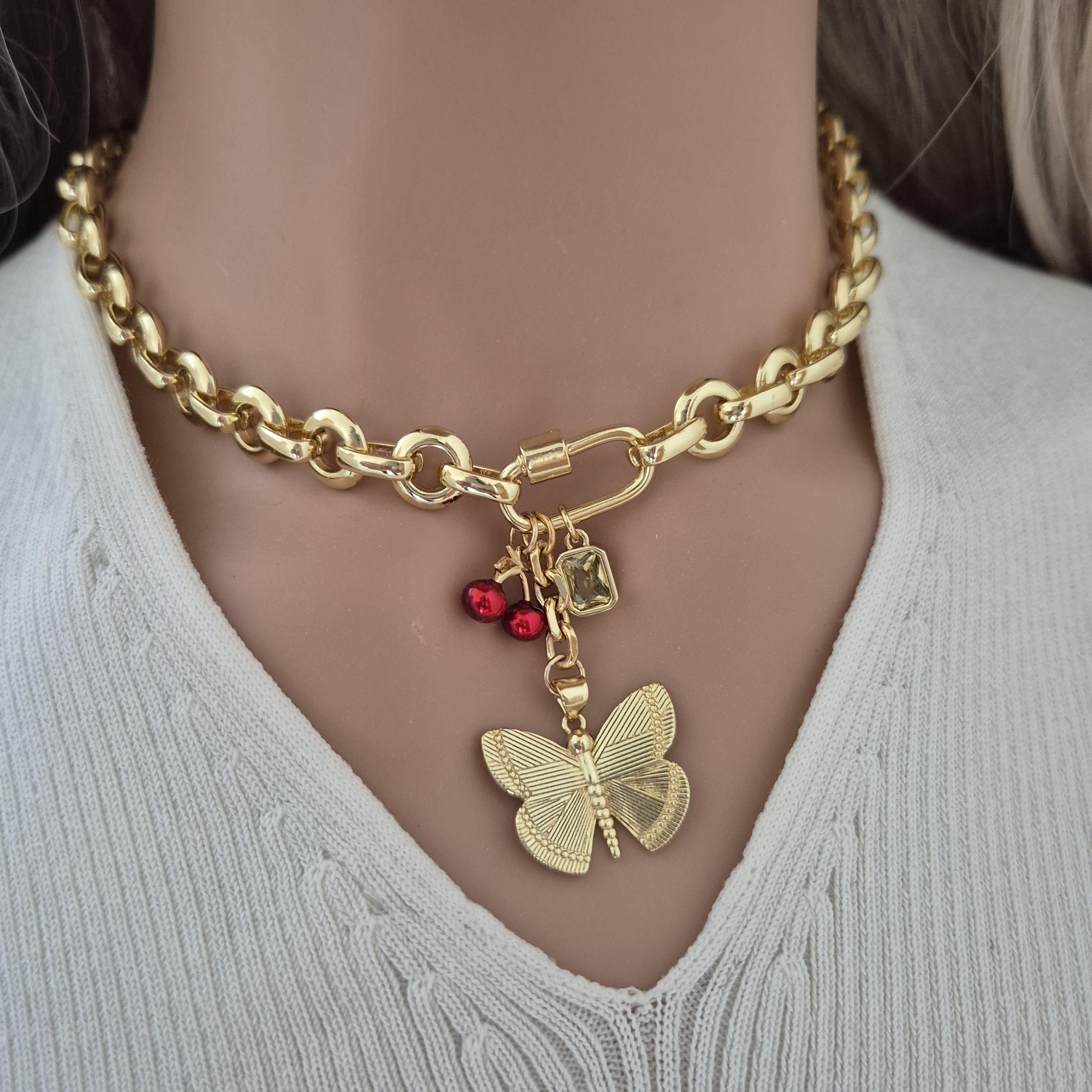 Personalized Gold Filled Charm Carabiner Necklace: Chunky Paperclip ...