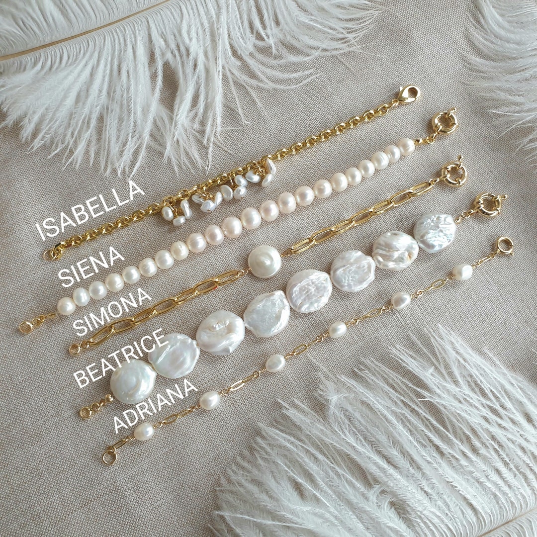 Pulsera de perlas de oro para mujer con perlas de agua dulce, Pulsera ...