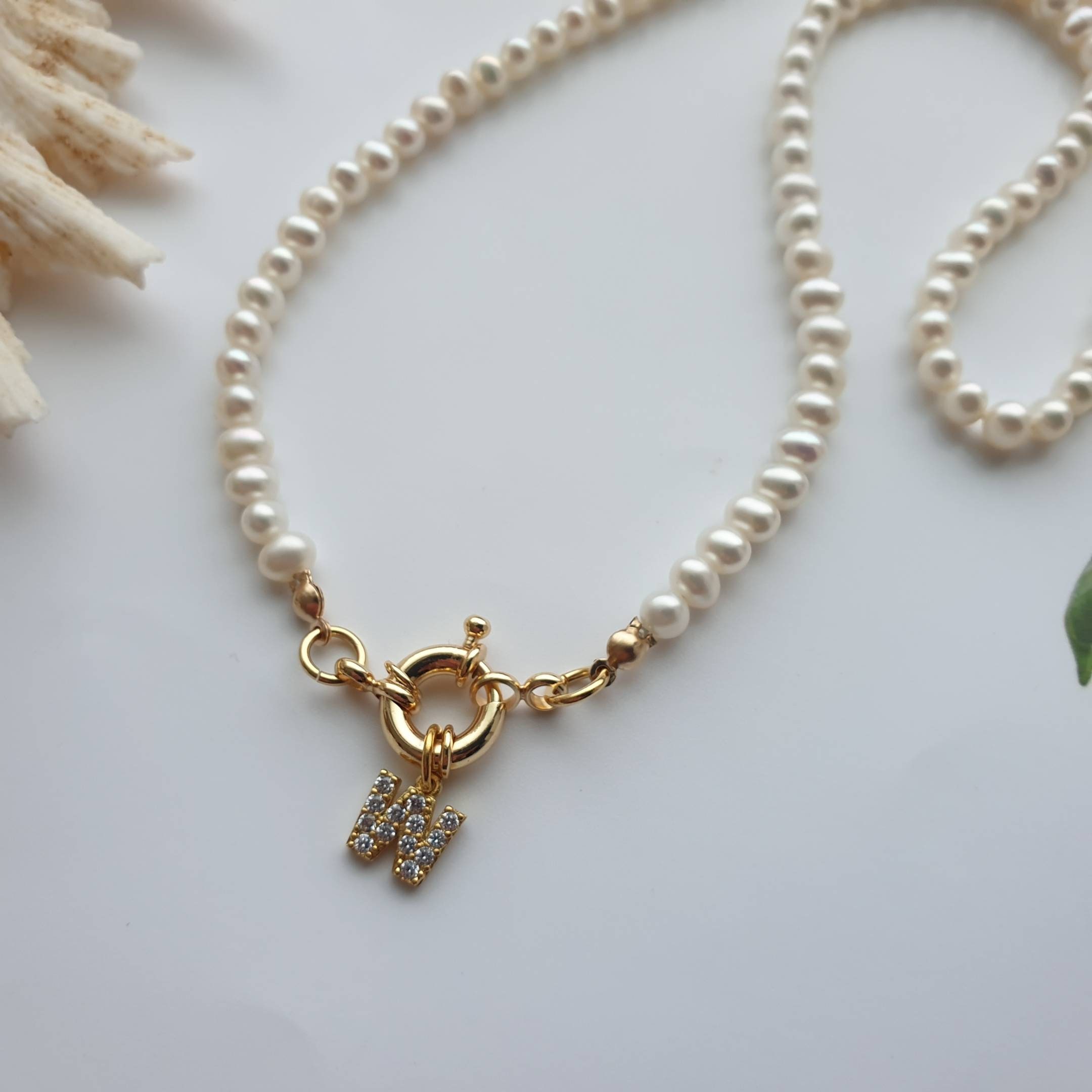 Personalized Pearl Choker Necklace With Gold Initial Pendant - Etsy