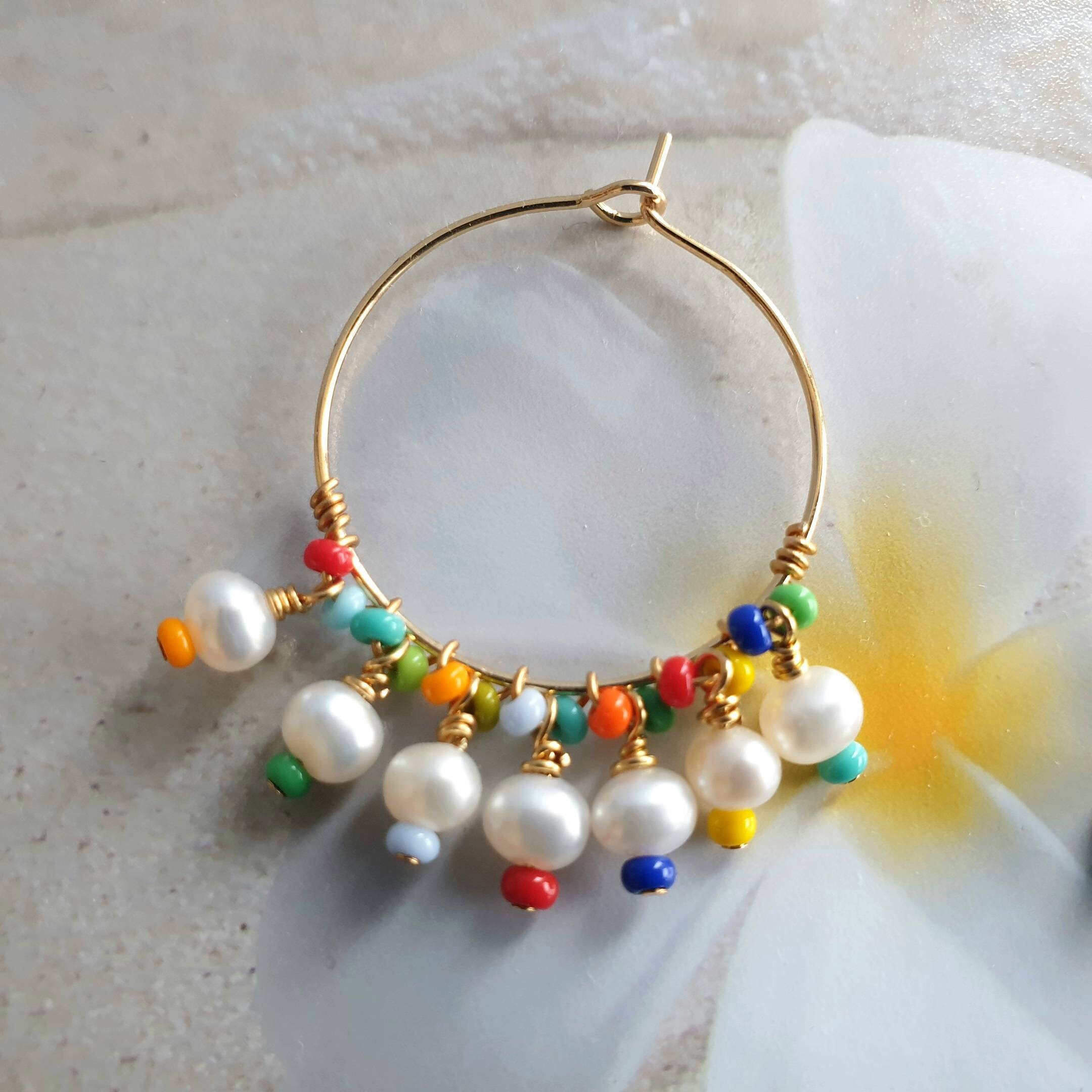 Rainbow earrings big hoop earrings colorful earrings beach | Etsy