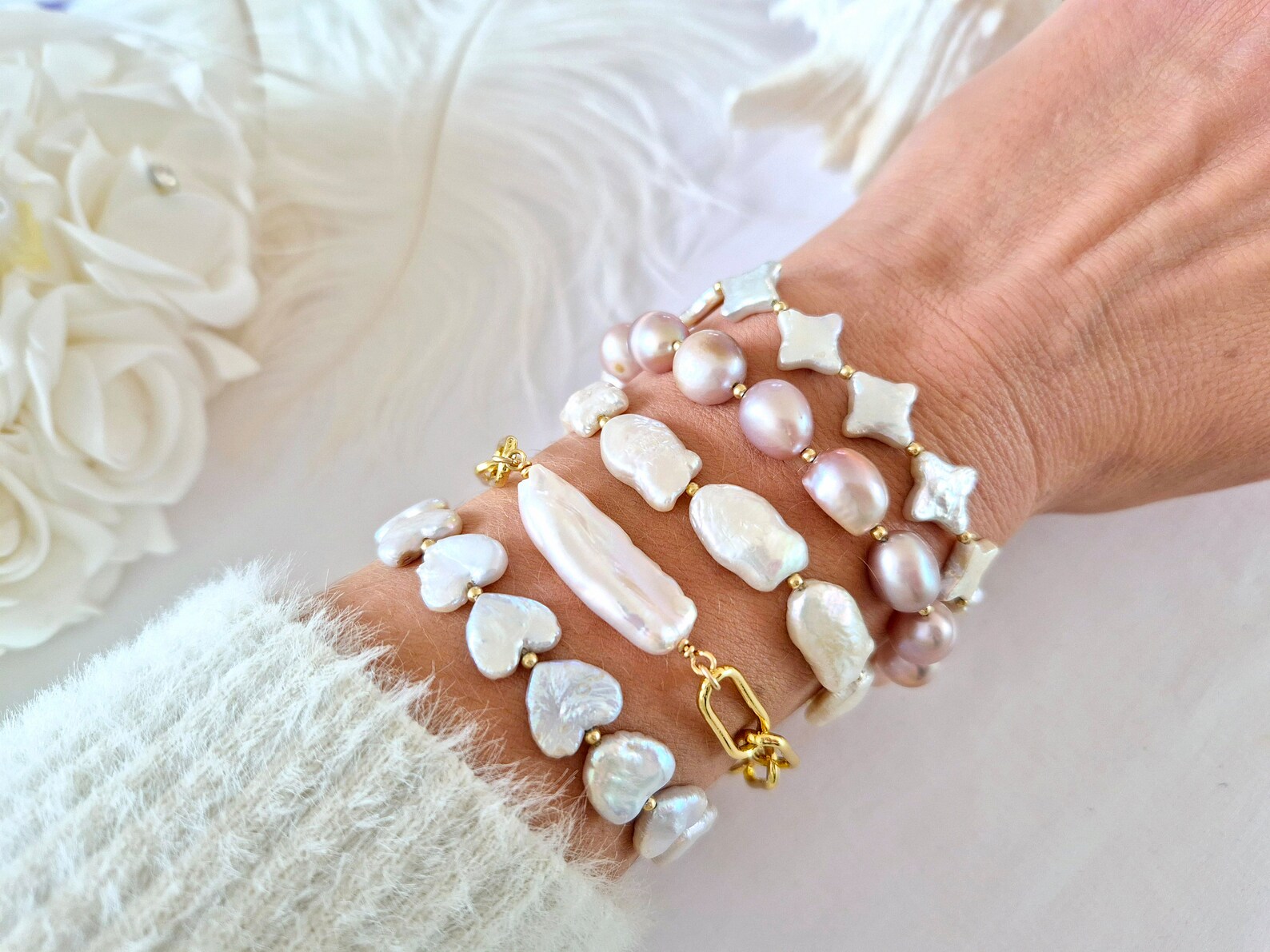 Keshi Pearl Bracelet With Extra Large Natural Freshwater Pearls, Modern ...