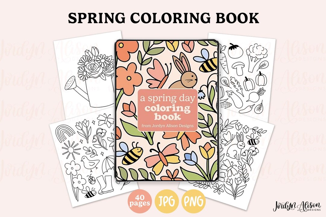 A Spring Day Coloring DOWNLOAD, 40 Digital Coloring Pages, Digital ...