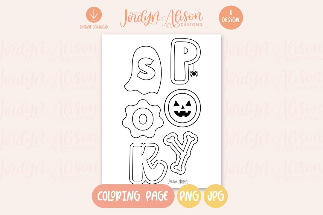 Retro Spooky Halloween Coloring Pages, Adult Coloring Page, Coloring ...