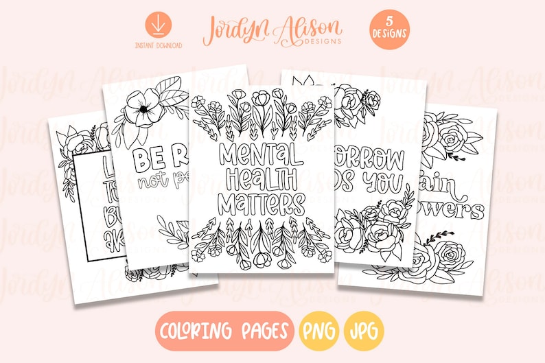 Positive Quotes Coloring Pages, Floral Designs (JPG, PNG) - Etsy Canada