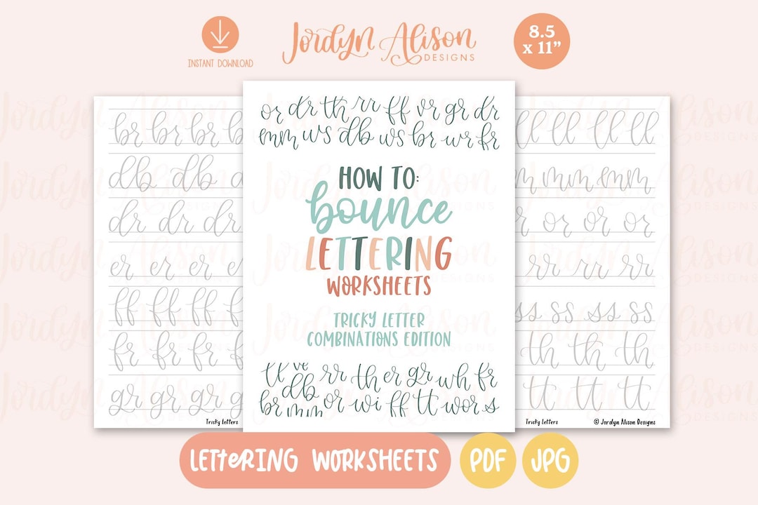 Tricky Letter Combinations Bounce Lettering Worksheets, Hand Lettering ...