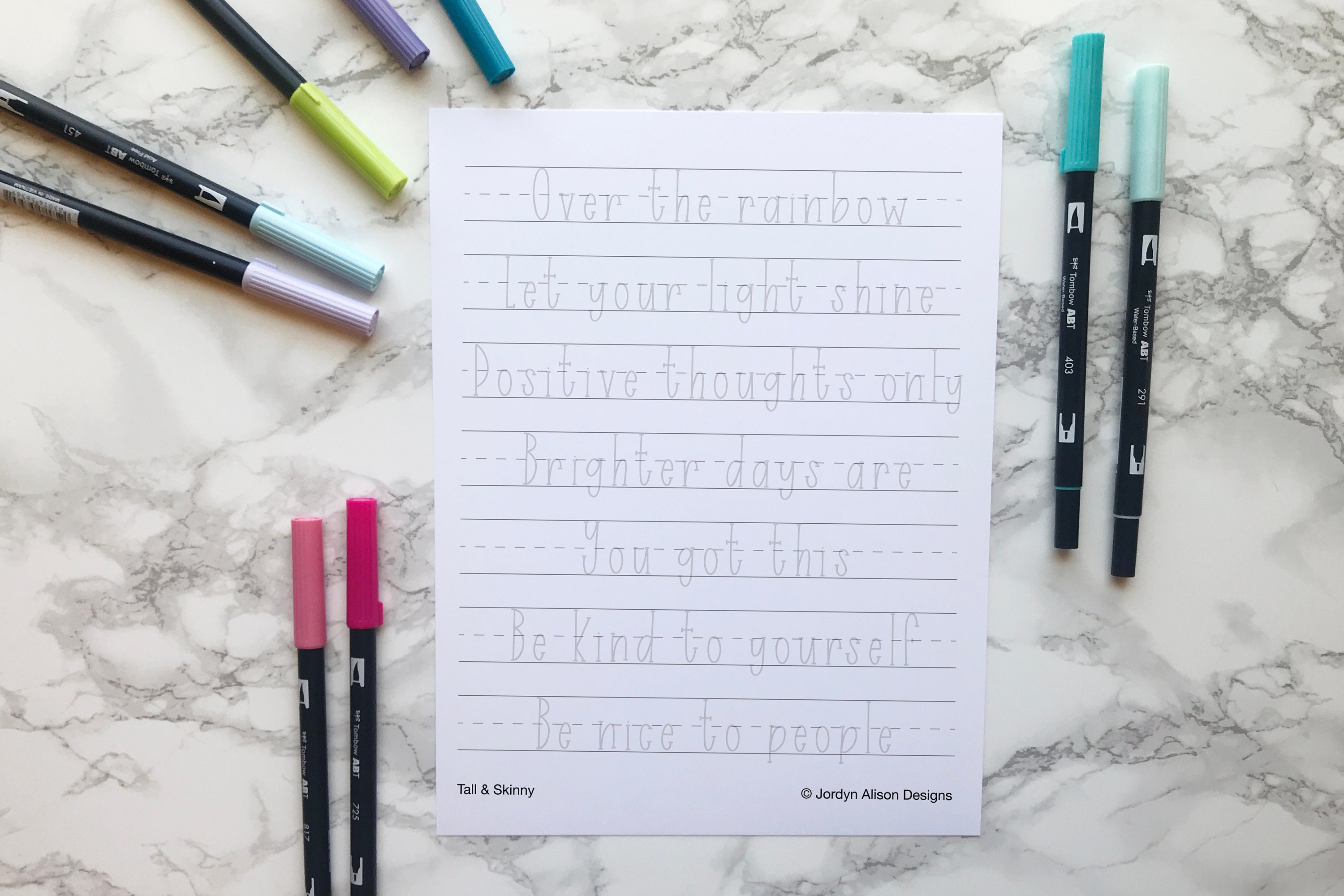 Tall and Skinny Lettering Worksheets Monoline Hand Lettering | Etsy