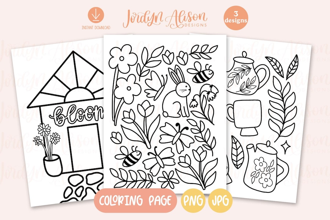3 Cozy Garden Printable Coloring Pages, Adult Coloring Page, Coloring ...