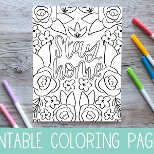 4 Printable Coloring Pages, Stay Home, Grateful, Adult Coloring ...