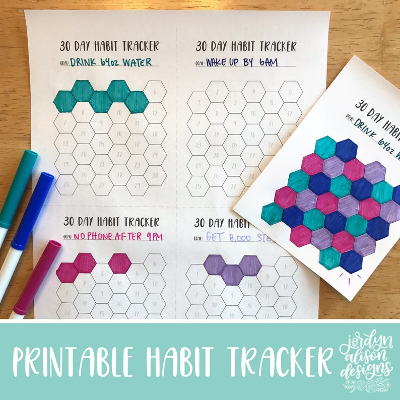 Hexagon 30 Day Habit Tracker, Instant Download, New Year's Resolutions ...
