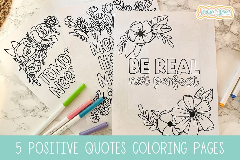 Positive Quotes Coloring Pages, Floral Designs (JPG, PNG) - Etsy Canada