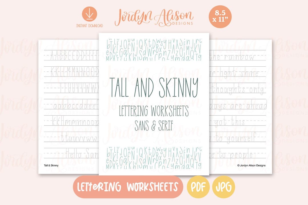 Tall and Skinny Lettering Worksheets, Monoline Hand Lettering ...
