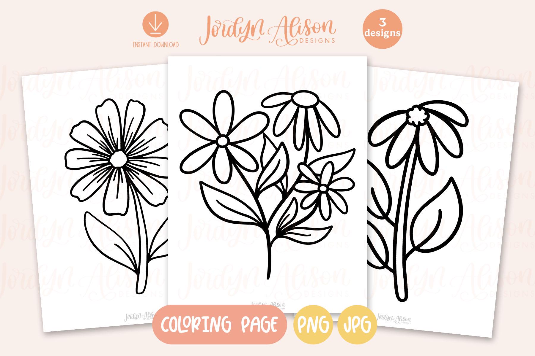 3 Flower Printable Coloring Pages, Adult Coloring Page, Coloring Pages ...