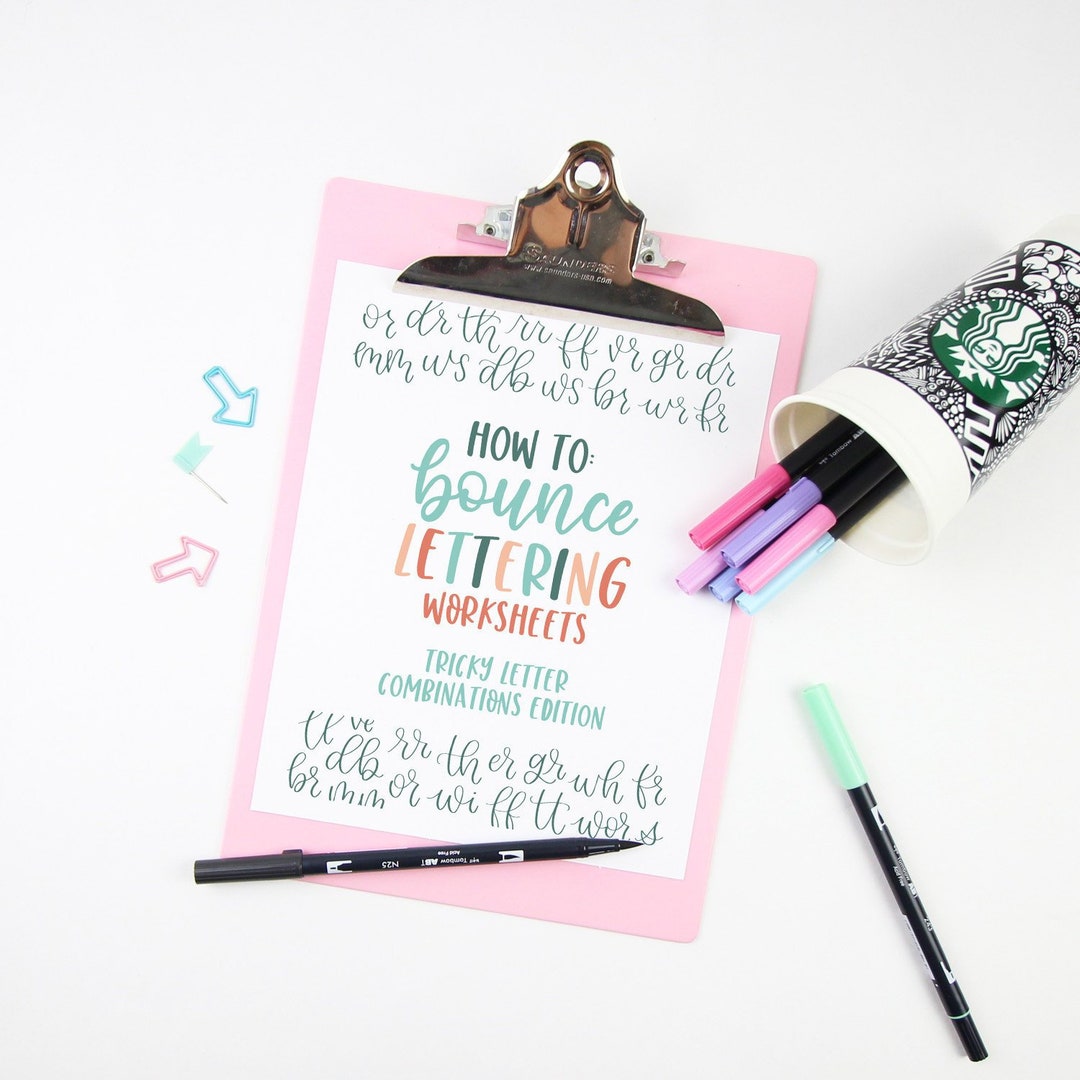 Tricky Letter Combinations Bounce Lettering Worksheets, Hand Lettering ...
