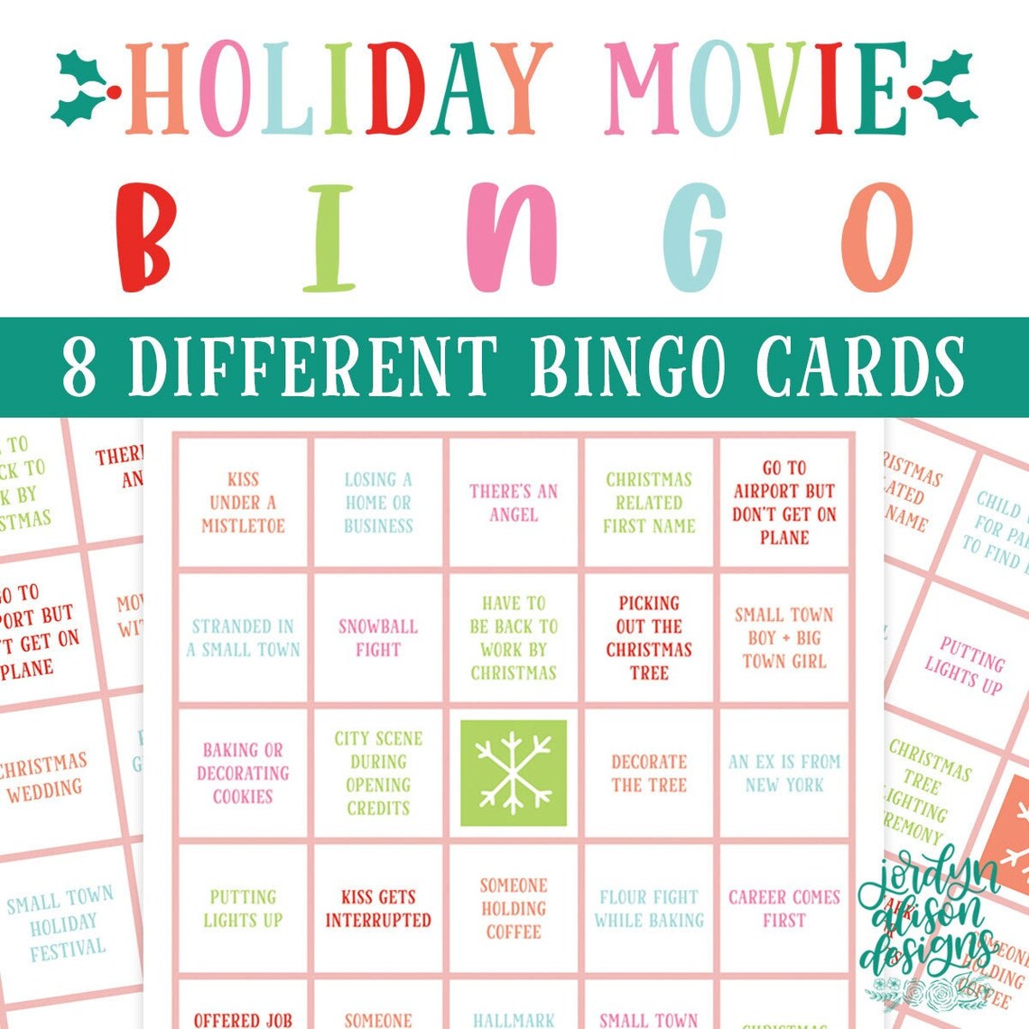 Holiday Movie Bingo Cards, Christmas Movie Bingo, Printable Holiday ...