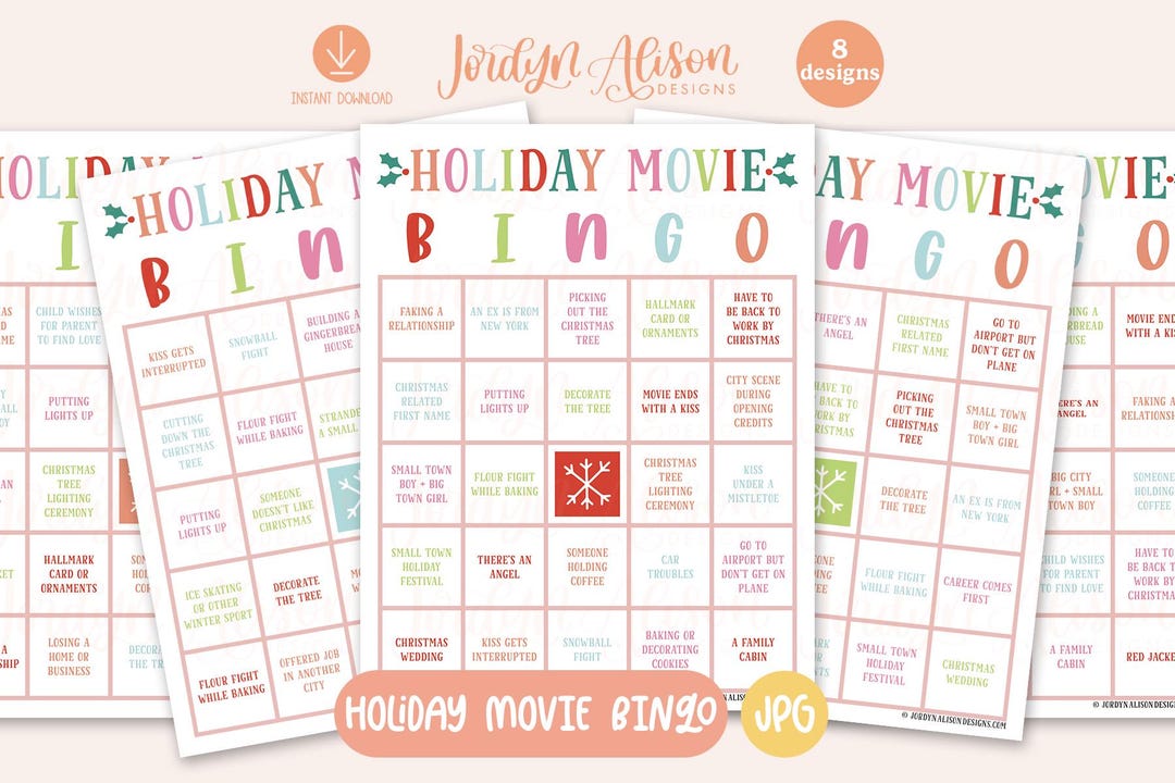 Holiday Movie Bingo Cards, Christmas Movie Bingo, Printable Holiday ...