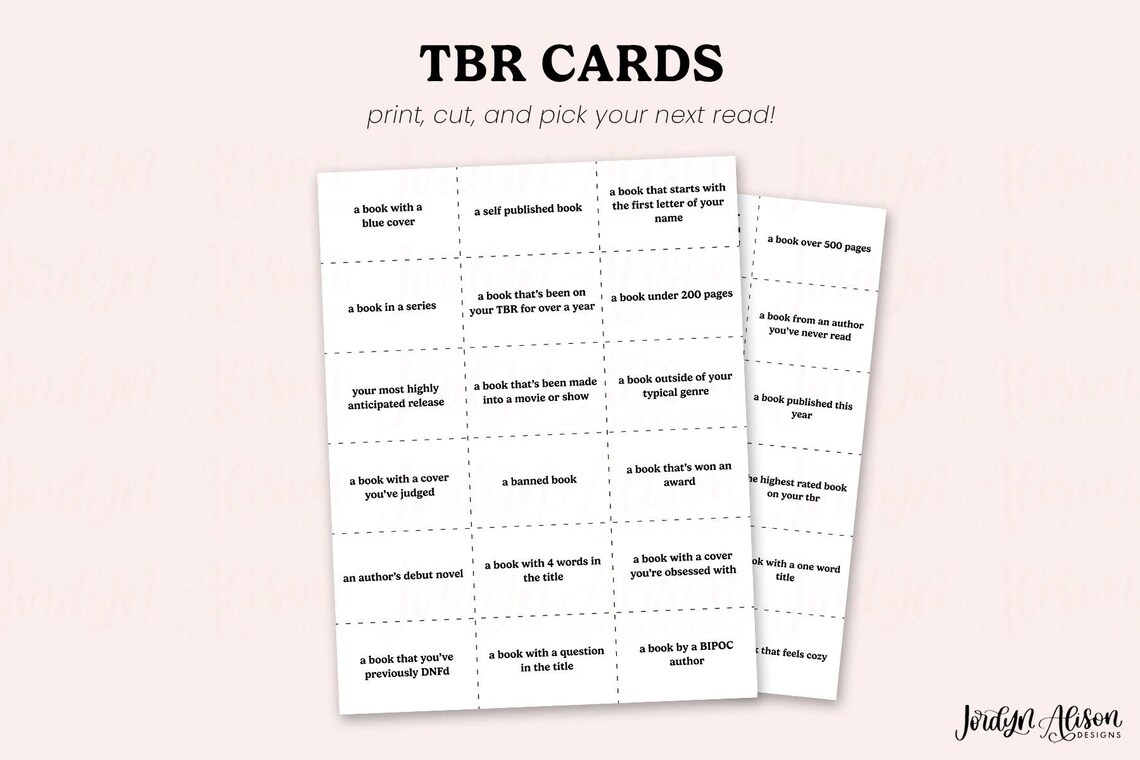 Printable TBR Cards With 35+ Prompts, TBR Reading Challenge, Book ...