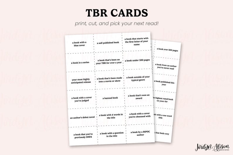 Printable TBR Cards With 35+ Prompts, TBR Reading Challenge, Book ...