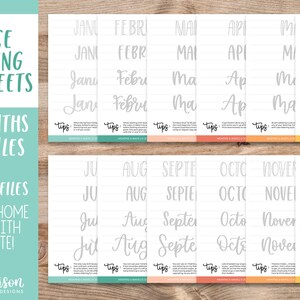 Months of the Year Lettering Worksheets, Faux Calligraphy, Brush ...