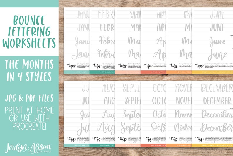 Months of the Year Lettering Worksheets Faux Calligraphy - Etsy