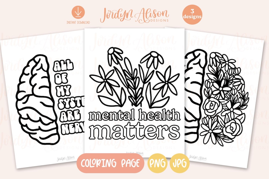 3 Mental Health Coloring Pages, Positivity Coloring Pages, Adult ...