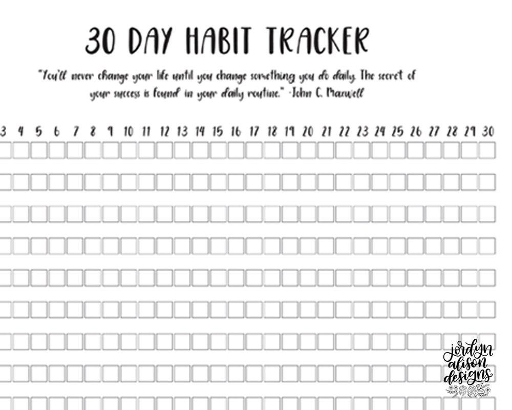 Printable 30 Day Habit Tracker, US Letter (digital Download) - Etsy