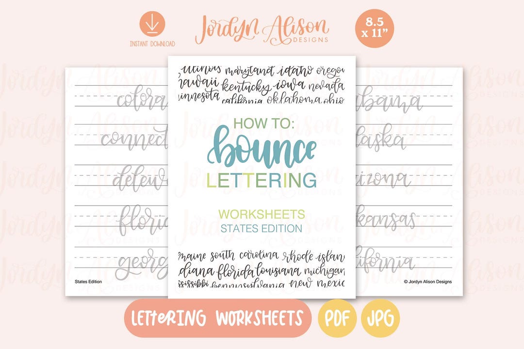 Bounce Lettering Worksheets, State Edition, Lettering Worksheets, Brush ...