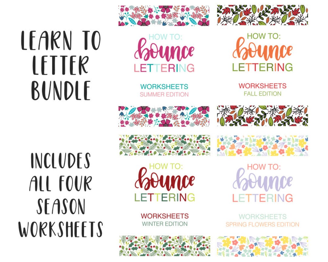 Bundle of 4 Seasons Bounce Lettering Worksheets, Fall Winter Spring ...