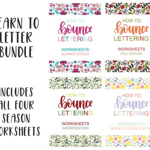 Bundle of 4 Seasons Bounce Lettering Worksheets, Fall Winter Spring ...