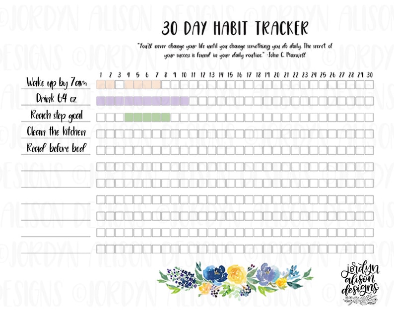 Printable 30 Day Habit Tracker Instant Download New - Etsy