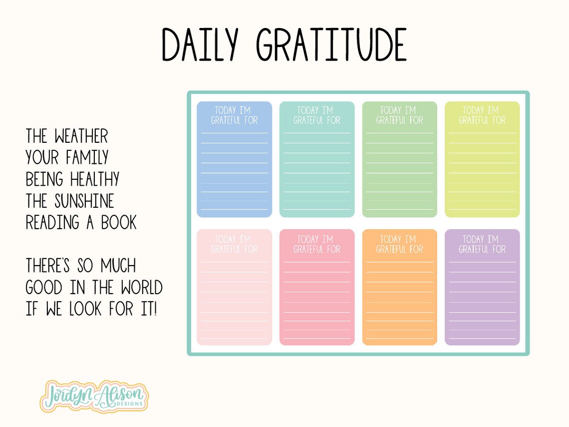 Daily Gratitude Cards Printable, Instant Download Gratitude, Daily ...