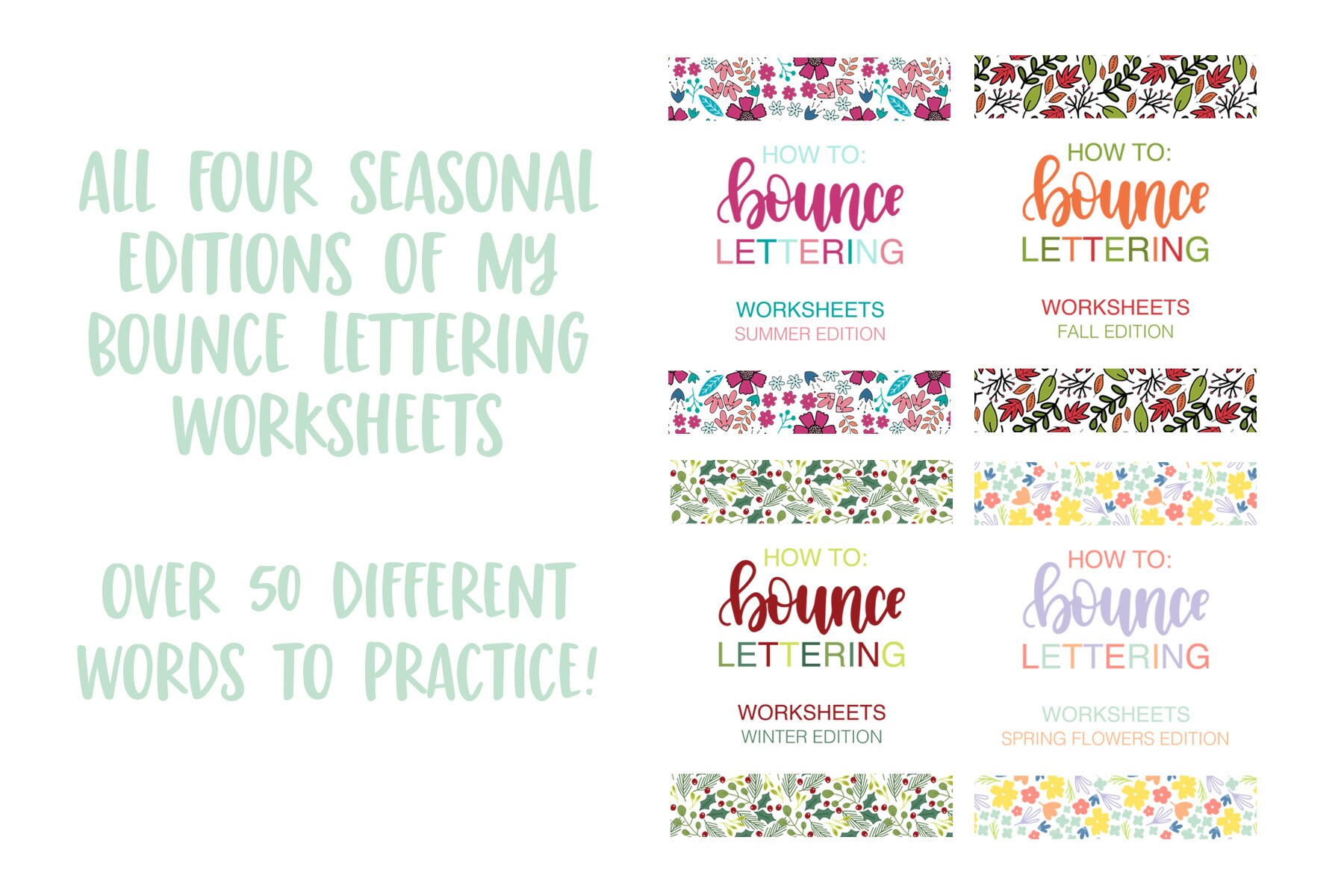 Bundle of 4 Seasons Bounce Lettering Worksheets Fall Winter - Etsy
