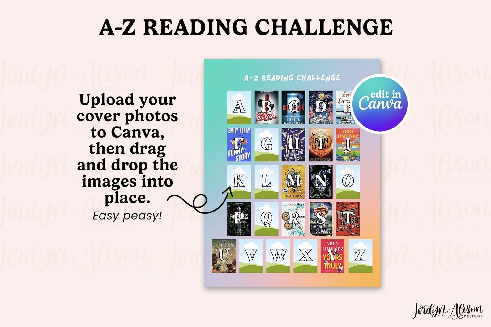 A-Z Reading Challenge Canva Template, Alphabet Reading Challenge ...