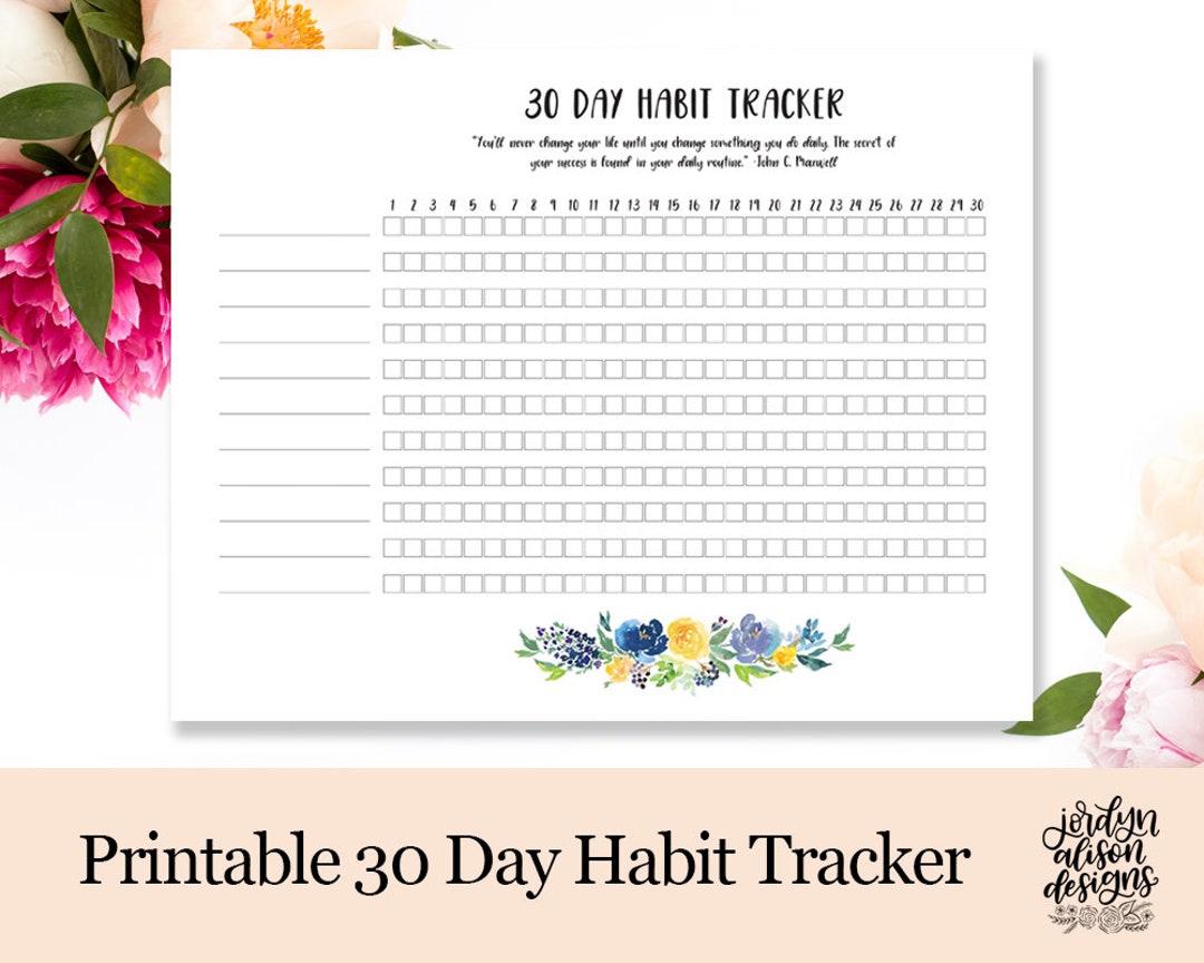 Printable 30 Day Habit Tracker, Instant Download, New Year's ...