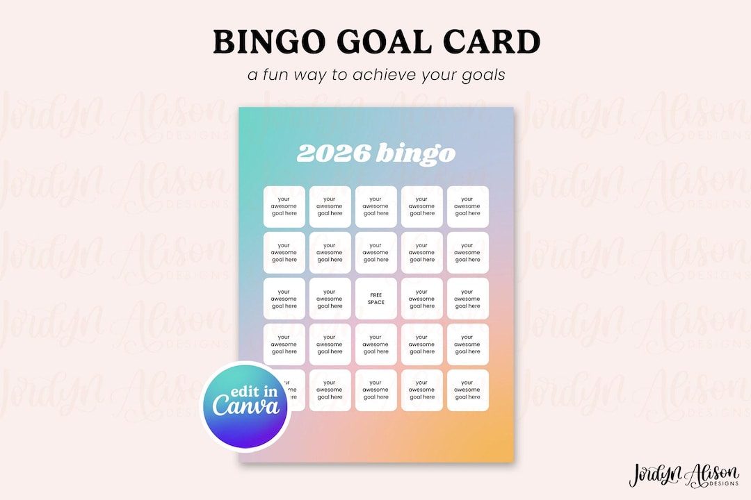 Bingo Goal Template, Editable Bingo Board Canva Template, Vision Board ...