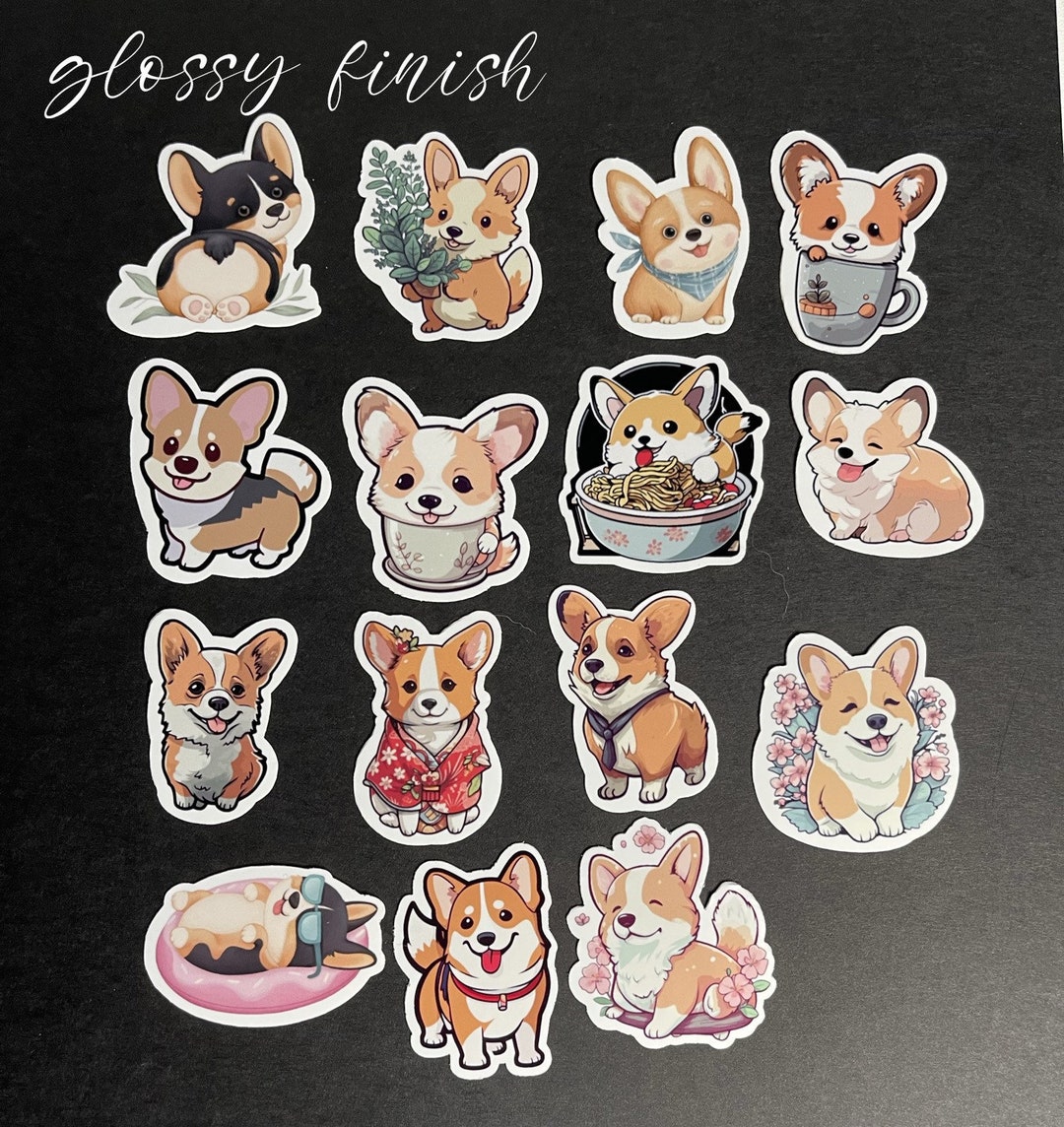 Corgi Pup 15 Sticker Pack Corgi in Cup, Corgi With Donut, Cute Corgi ...
