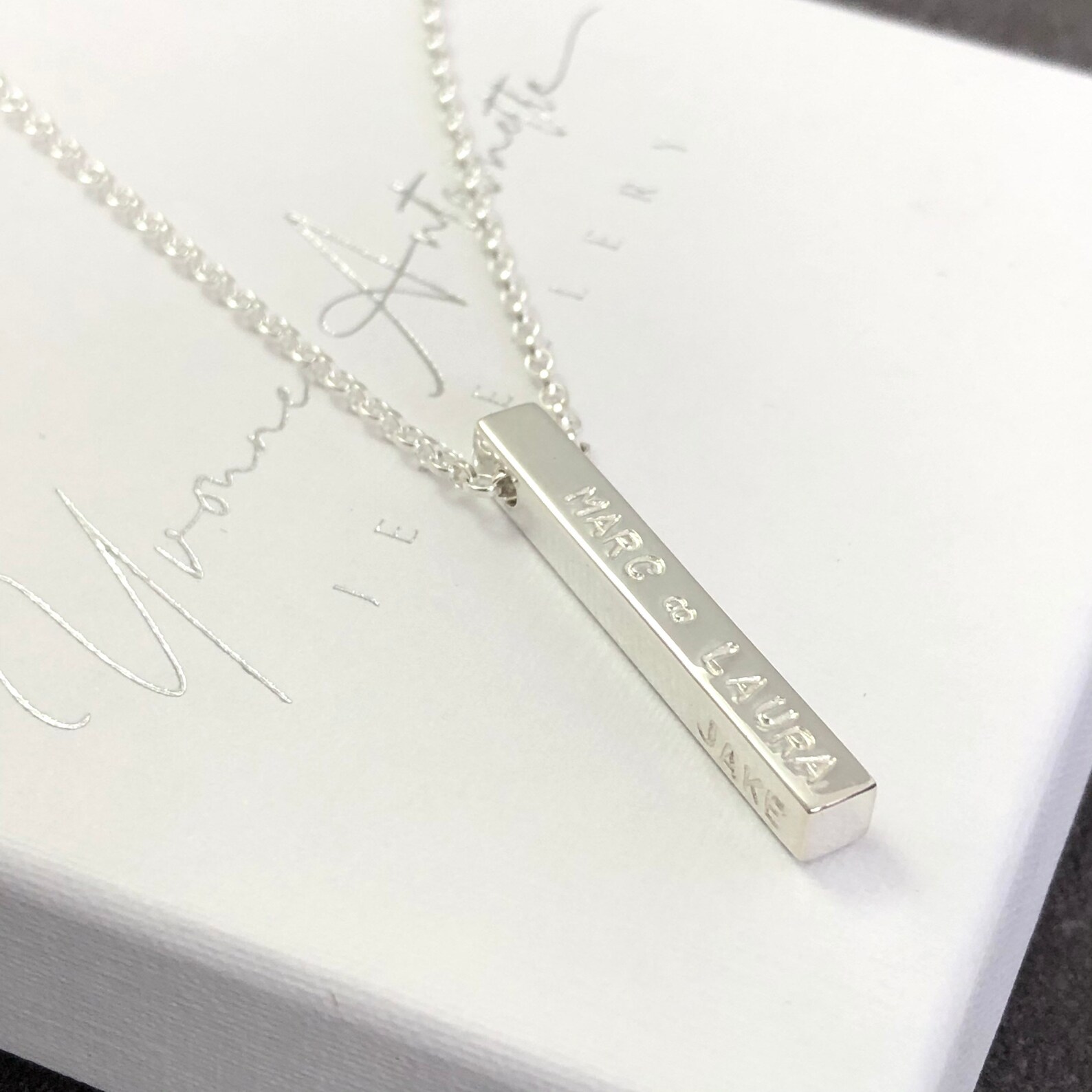Personalised sterling silver bar necklace vertical bar name | Etsy