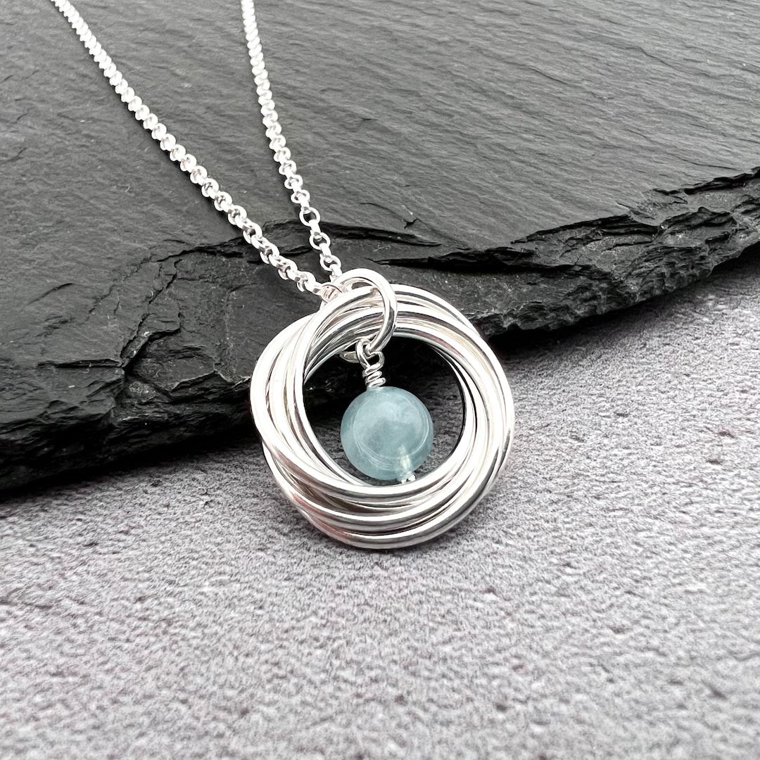 Aquamarine and Sterling Silver 6 Ring Necklace, March Birthstone ...