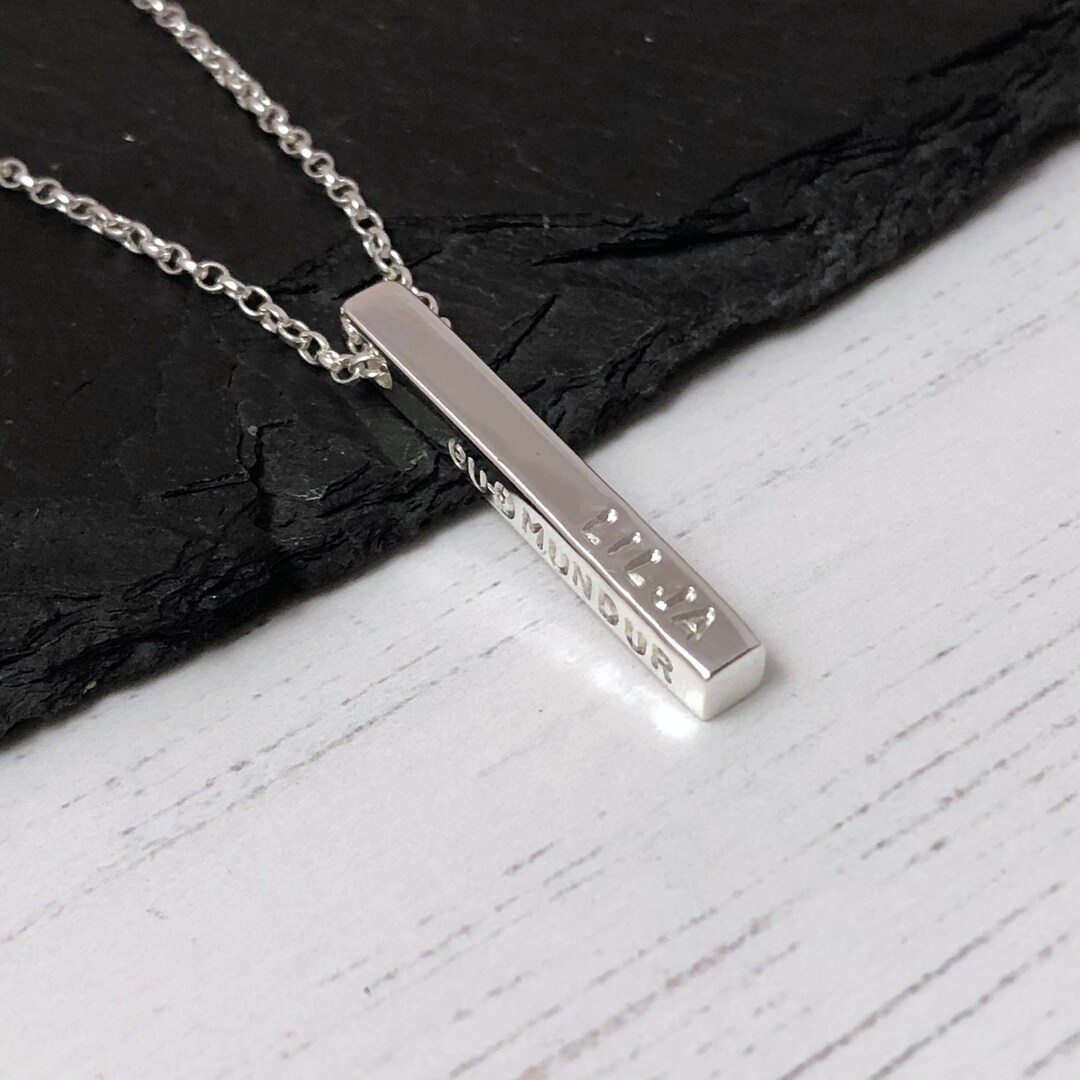 Personalised Sterling Silver Bar Necklace, Vertical Bar Name Necklace ...