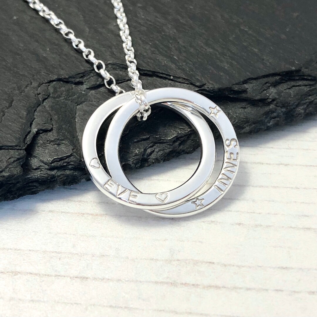 Sterling Silver 2 Ring Name Necklace, Personalised Gift for Mothers Day ...