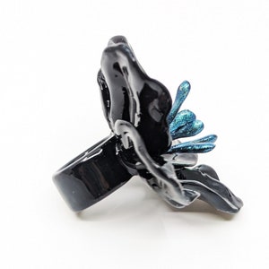 Over Size Black Ring- 3D Flower Ring - Etsy