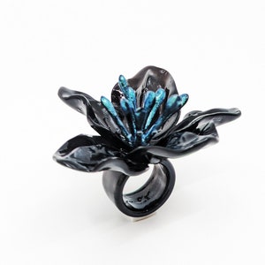 Over Size Black Ring- 3D Flower Ring - Etsy