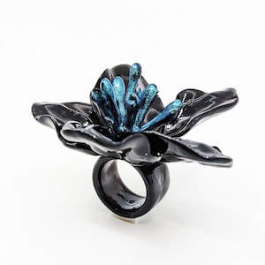 Over Size Black Ring- 3D Flower Ring - Etsy
