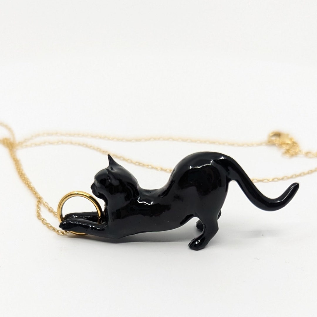 Black Cat Necklace - 3D Black Cat Necklace - Etsy