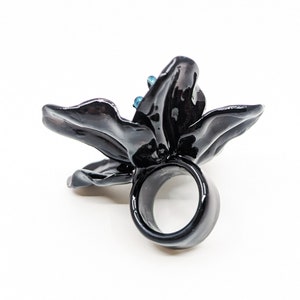 Over Size Black Ring- 3D Flower Ring - Etsy
